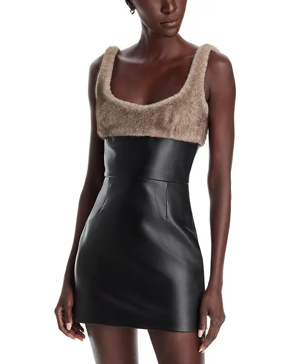 Alexander Wang Tailored Leather And Faux Fur Mini Dress