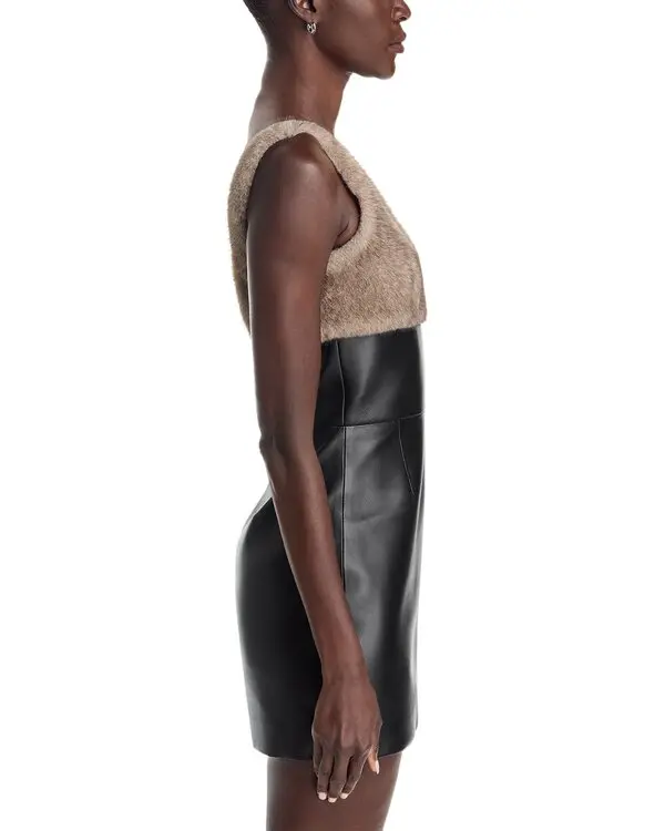 Alexander Wang Tailored Leather And Faux Fur Mini Dress