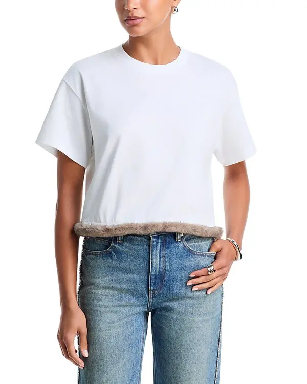 Alexander Wang Cotton Faux Fur Trim Crewneck Tee - White