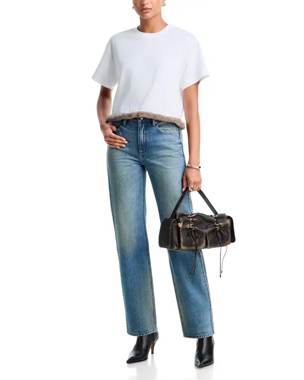 Alexander Wang Cotton Faux Fur Trim Crewneck Tee