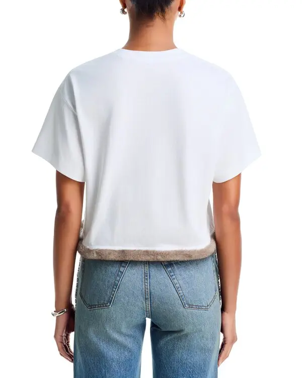 Alexander Wang Cotton Faux Fur Trim Crewneck Tee