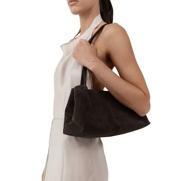 ST. AGNI Origami Medium Suede Shoulder Bag - Coffee