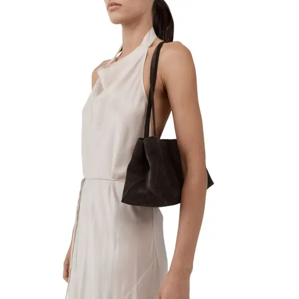 ST. AGNI Origami Medium Suede Shoulder Bag - Coffee