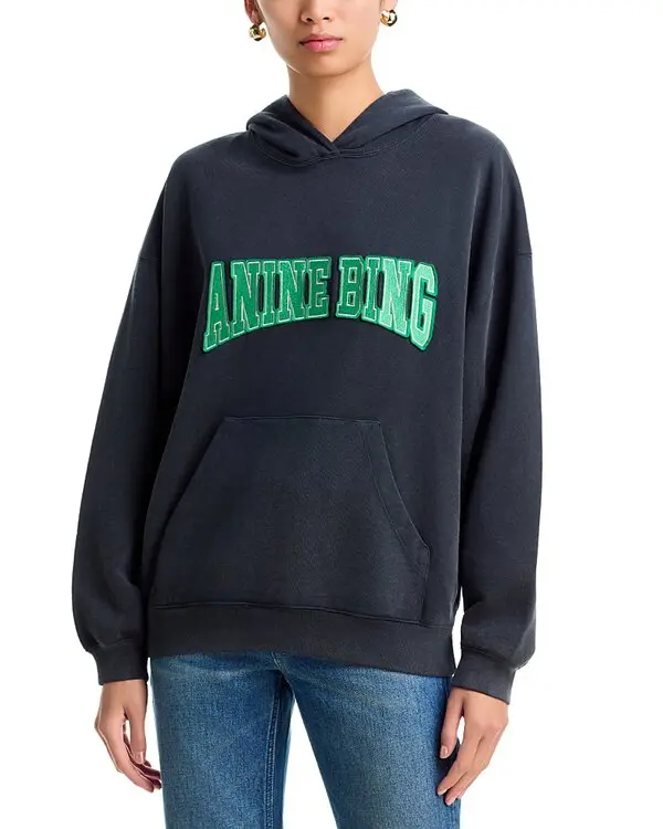 ANINE BING Harvey Cotton Logo Hoodie Sweatshirt