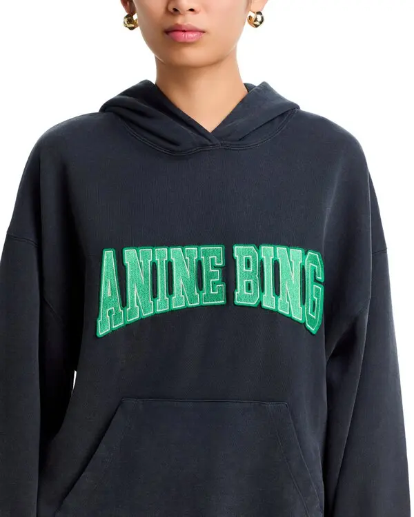 ANINE BING Harvey Cotton Logo Hoodie Sweatshirt