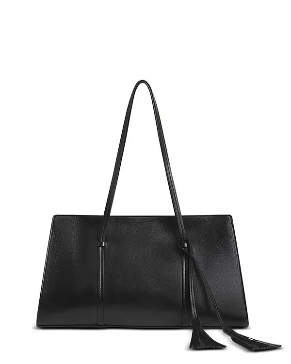 REFORMATION Elena Medium Leather Tote Bag - Black Leather