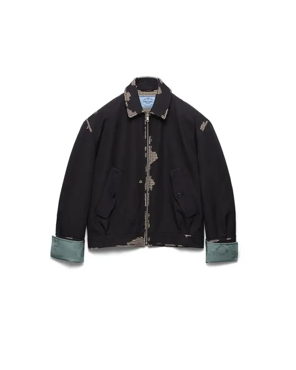 Prada Bonded Leather And Houndstooth Jacket - Black