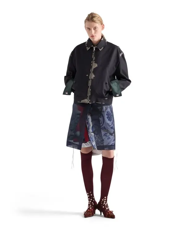 Prada Bonded Leather And Houndstooth Jacket - Black