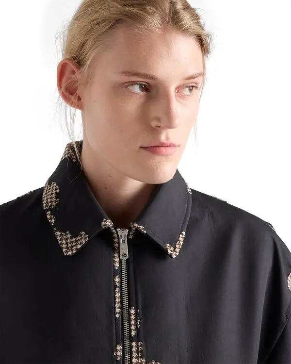 Prada Bonded Leather And Houndstooth Jacket - Black
