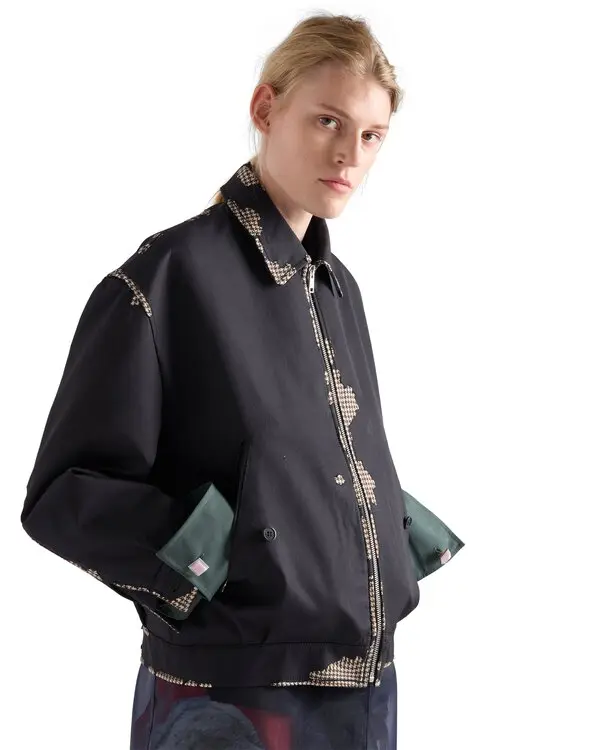 Prada Bonded Leather And Houndstooth Jacket - Black