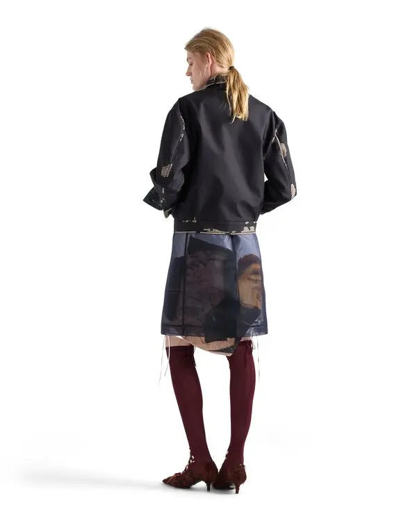Prada Bonded Leather And Houndstooth Jacket - Black