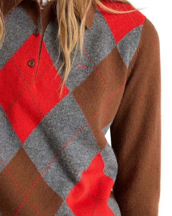 Prada Argyle Cashmere Polo Sweater - Brown