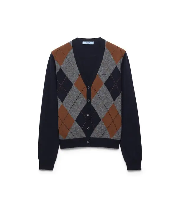 Prada Argyle Cashmere Cardigan - Blue