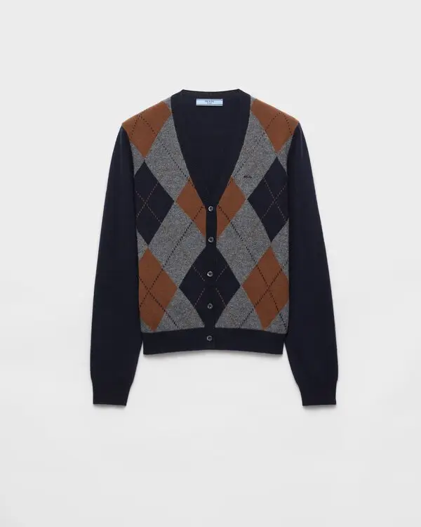 Prada Argyle Cashmere Cardigan - Chalk White/yellow