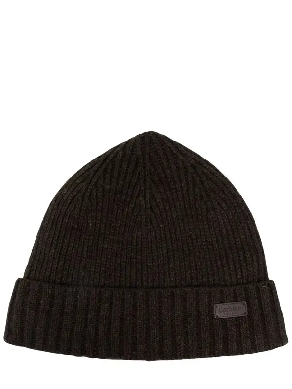 Barbour Wool-blend Logo Patch Knit Beanie With Ribbed Turn-up Brim