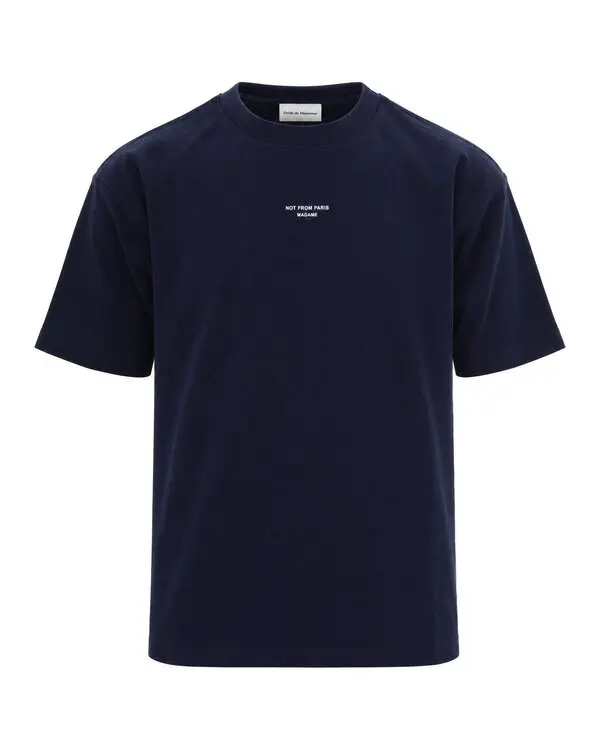 Drole De Monsieur Cotton Crewneck Graphic T-shirt - Navy