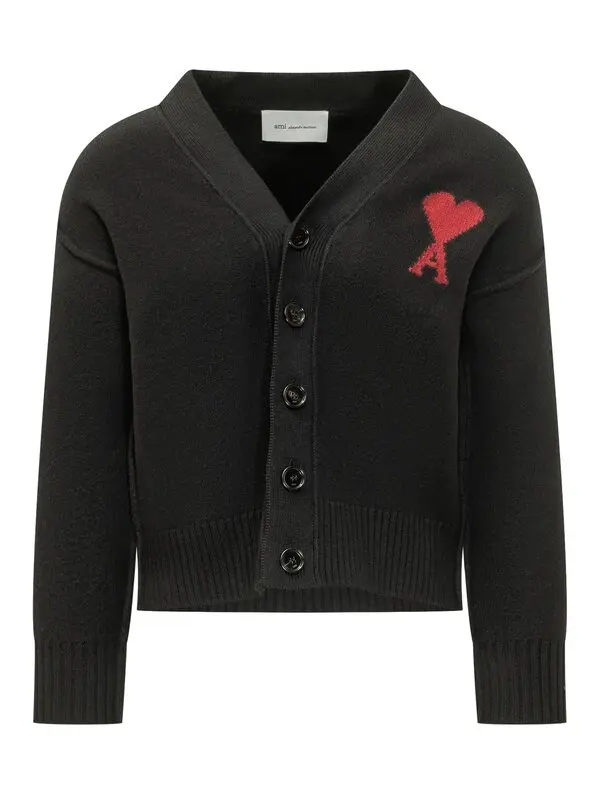 AMI Paris V-neck Cardigan With Adc Detail