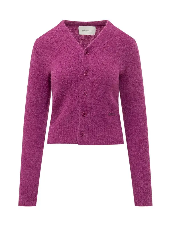 AMI Paris V-neck Cardigan - Fuchsia
