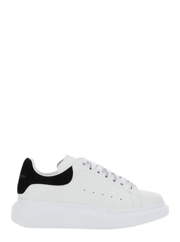 Alexander McQueen Black And Low Top Sneakers With Logo Lettering On The Tongue And Contrasting Heel With Logo Lettering In Leather - White
