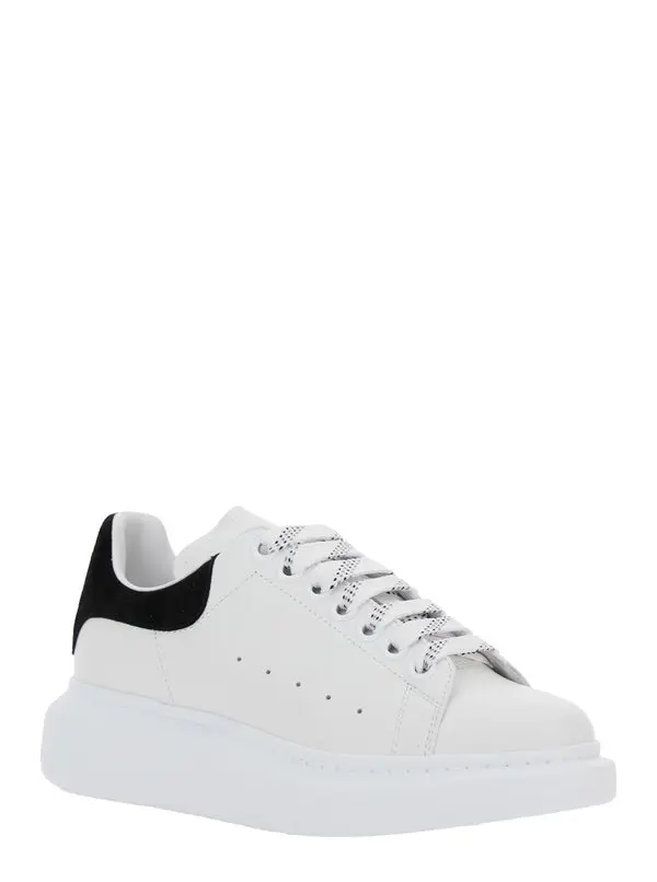 Alexander McQueen Black And Low Top Sneakers With Logo Lettering On The Tongue And Contrasting Heel With Logo Lettering In Leather - White
