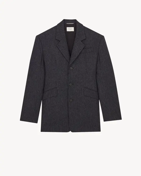 Saint Laurent 40's Single-breasted Jacket In Pinstripe Brushed Wool Felt - Anthracite Gris