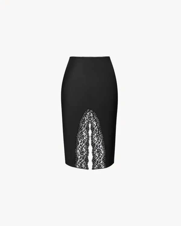 Saint Laurent Split Slip Skirt In Double-face Silk Satin And Lace