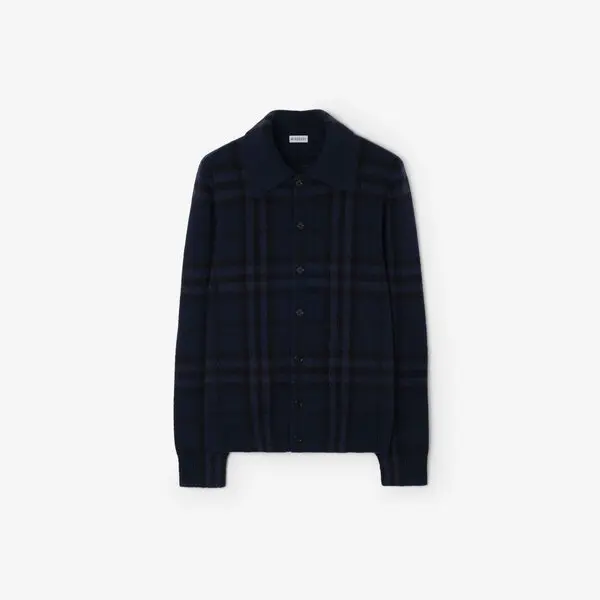 Burberry Check Cashmere Cardigan - Navy