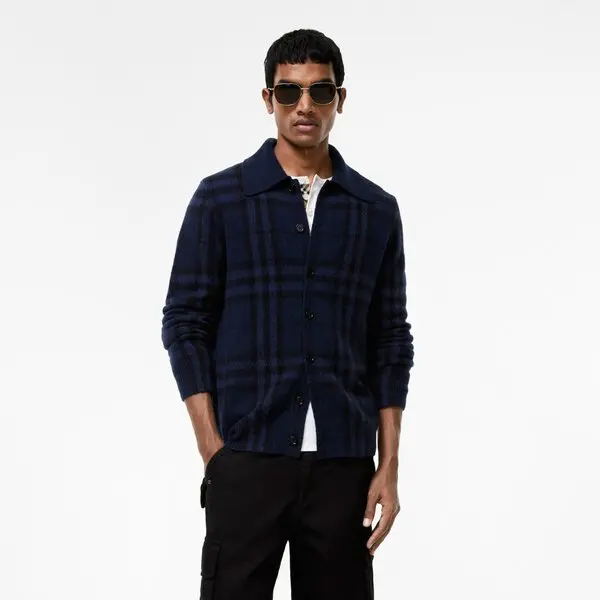Burberry Check Cashmere Cardigan - Navy