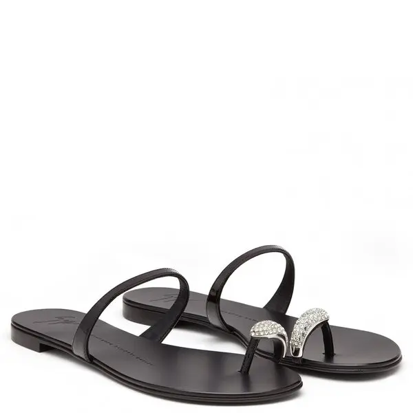 GIUSEPPE ZANOTTI Patent Leather Flat Thong Sandal