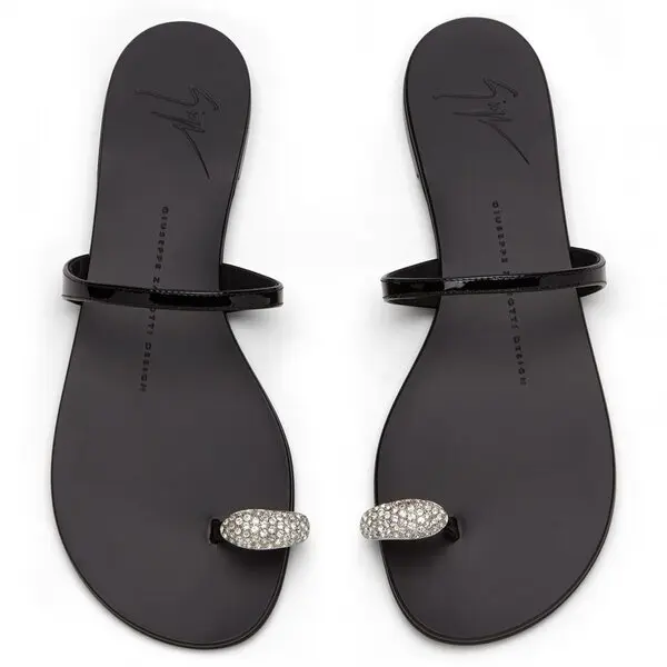GIUSEPPE ZANOTTI Patent Leather Flat Thong Sandal