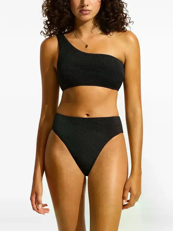 Seafolly Sea Dive Textured One-shoulder Bikini Top - Black