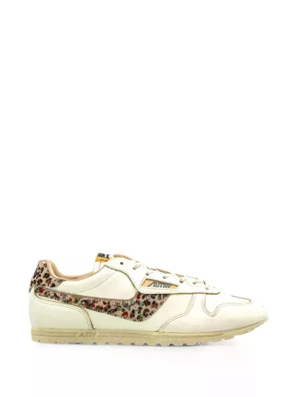 AUTRY Windspin Leopard-print Panelled Leather Sneakers - Neutrals