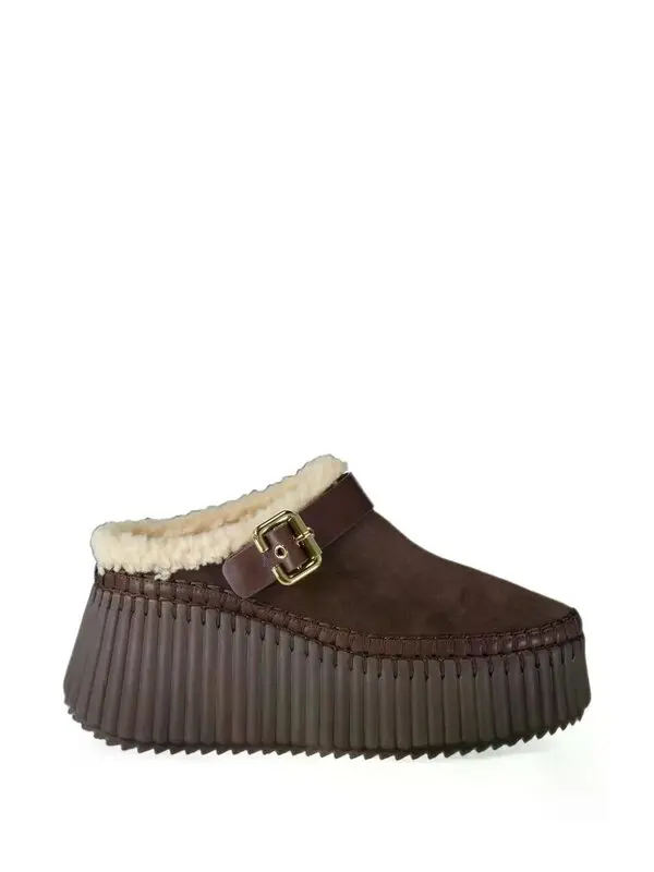 Chloé Nama Wedge Mules - Brown