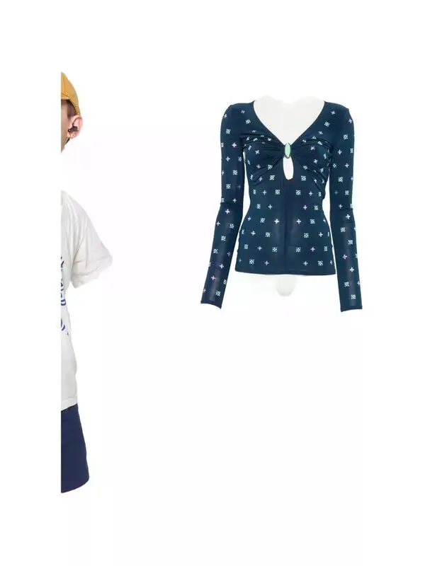 Rabanne Embellished Keyhole T-shirt - Blue