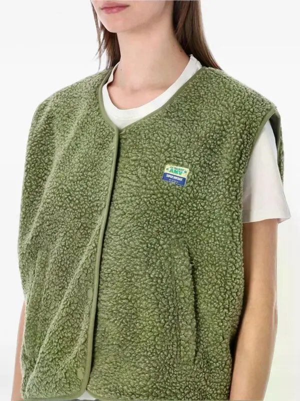 American Vintage Hoktown Fleece-texture Logo-patch Gilet - Green