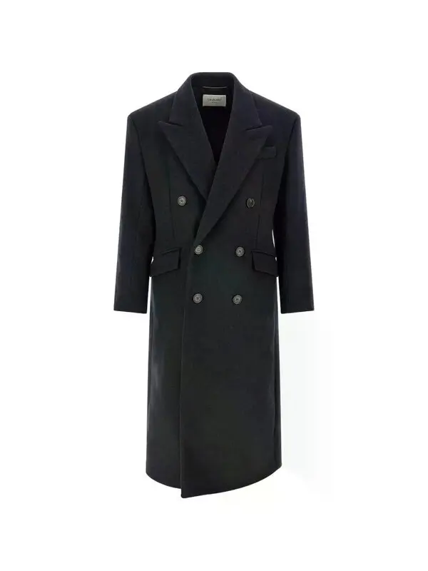 Saint Laurent Long Coat In Double-face Wool Felt - Blue