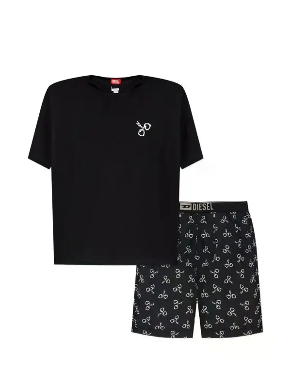 DIESEL® Cotton Pyjama Set With Handcuff Print - Black