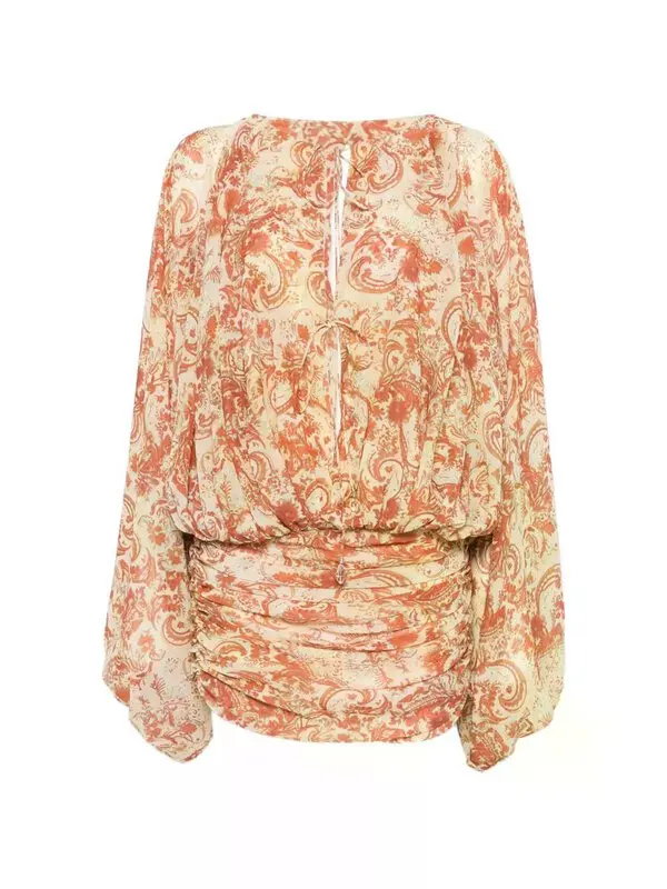 DE LA VALI Eulalia Paisley-print Mini Dress - Neutrals