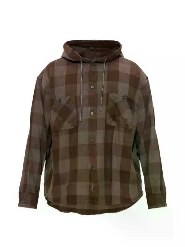 DIESEL® Distressed Hooded Shirt In Check Flannel