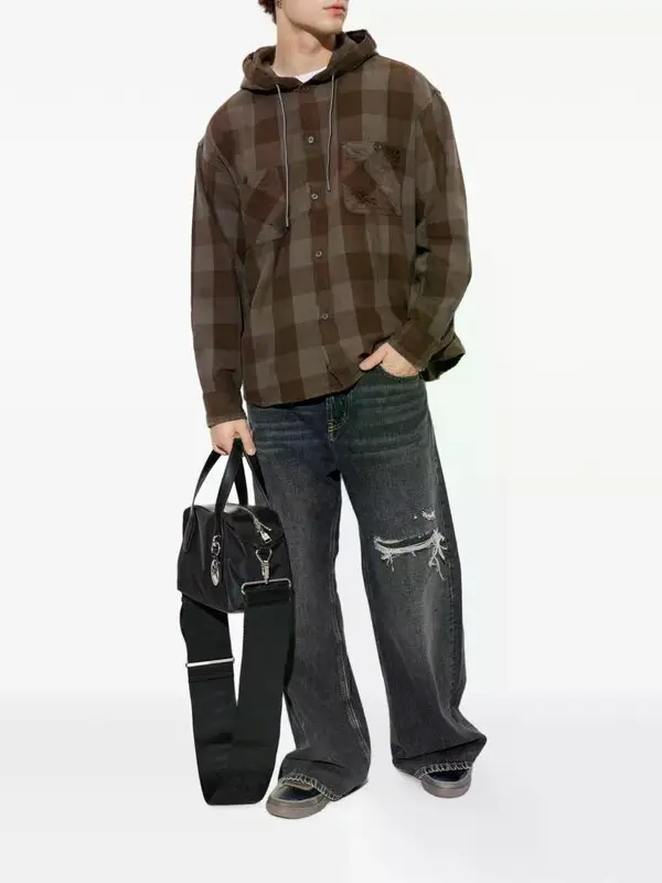 DIESEL® Distressed Hooded Shirt In Check Flannel