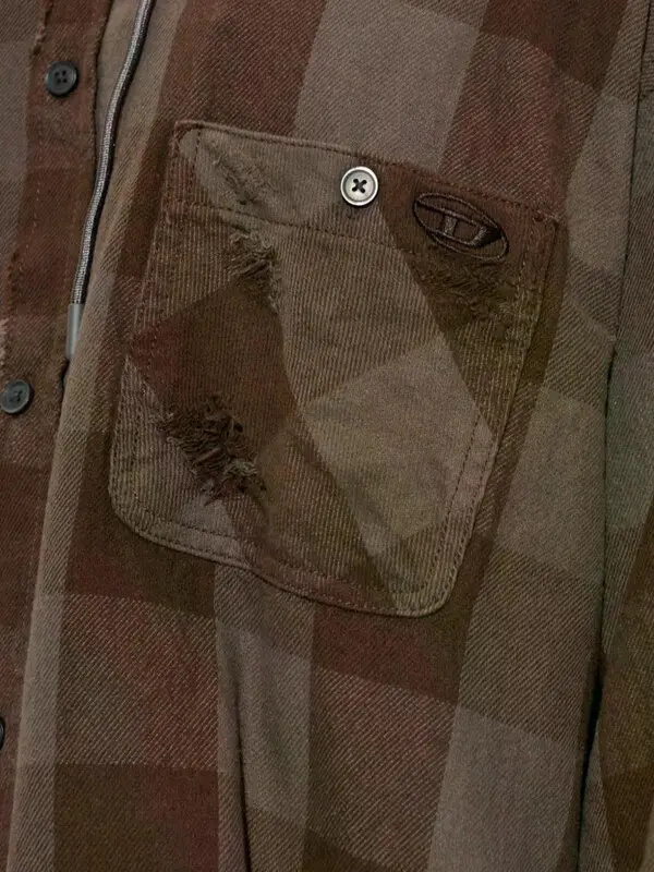 DIESEL® Distressed Hooded Shirt In Check Flannel