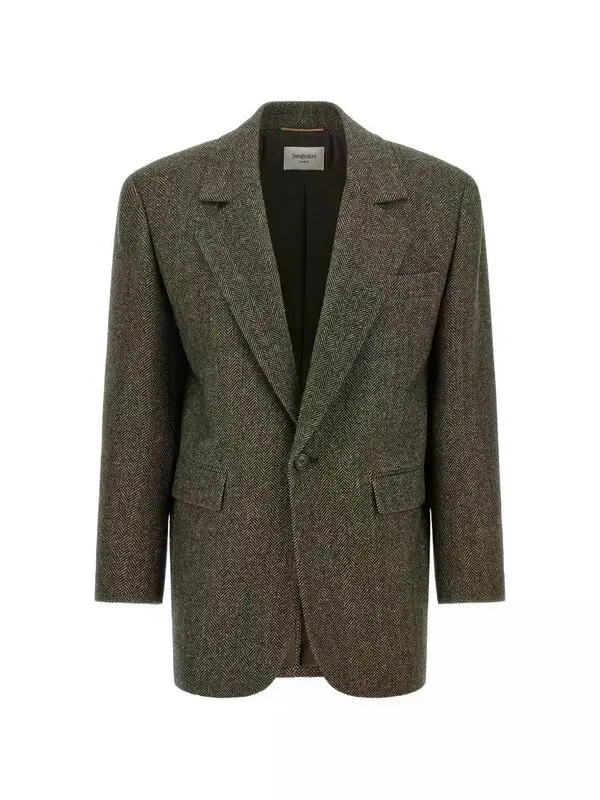 Saint Laurent Single-breasted Herringbone Wool Jacket