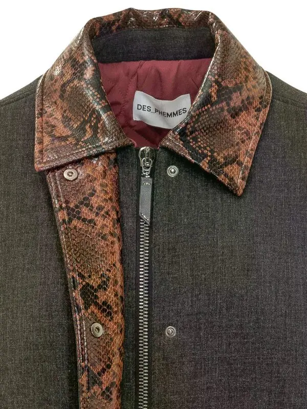 DES_PHEMMES Snake-effect Collar Bomber Jacket