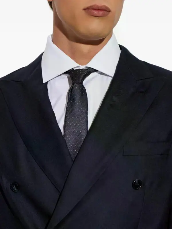 Brioni Polka-dot Herringbone Tie - Blue