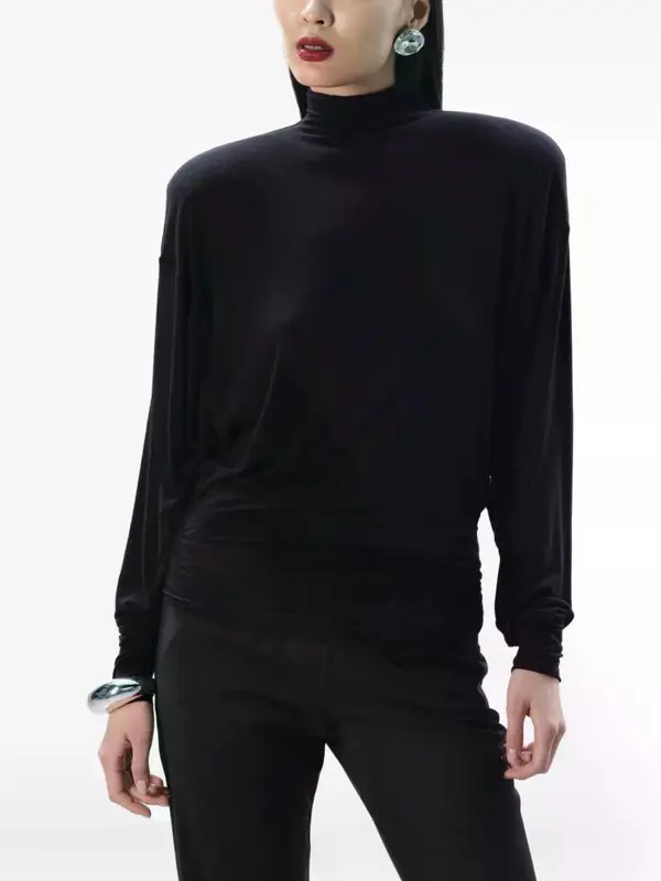 MANURI Romy Padded-shoulder Blouse - Black
