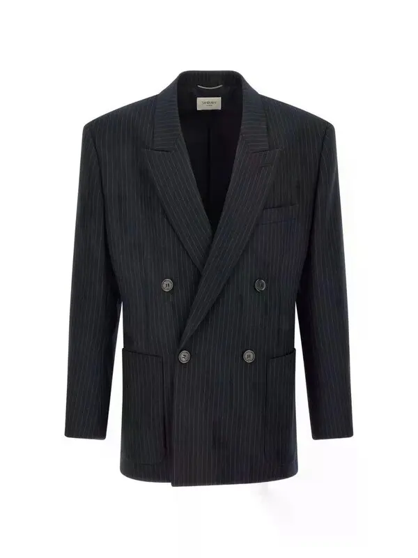 Saint Laurent Double-breasted Jacket In Pin-dot Stripe Wool Gabardine