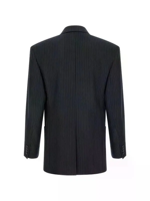 Saint Laurent Double-breasted Jacket In Pin-dot Stripe Wool Gabardine