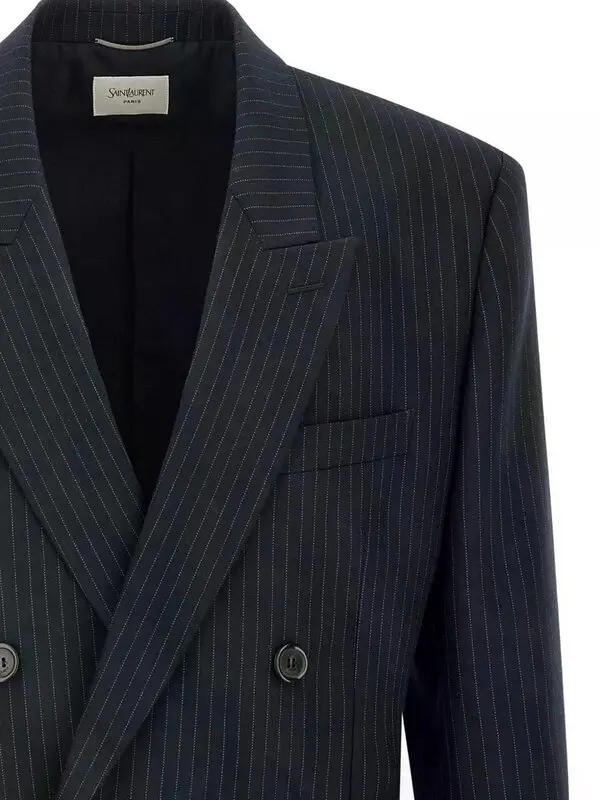 Saint Laurent Double-breasted Jacket In Pin-dot Stripe Wool Gabardine