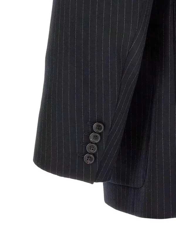 Saint Laurent Double-breasted Jacket In Pin-dot Stripe Wool Gabardine