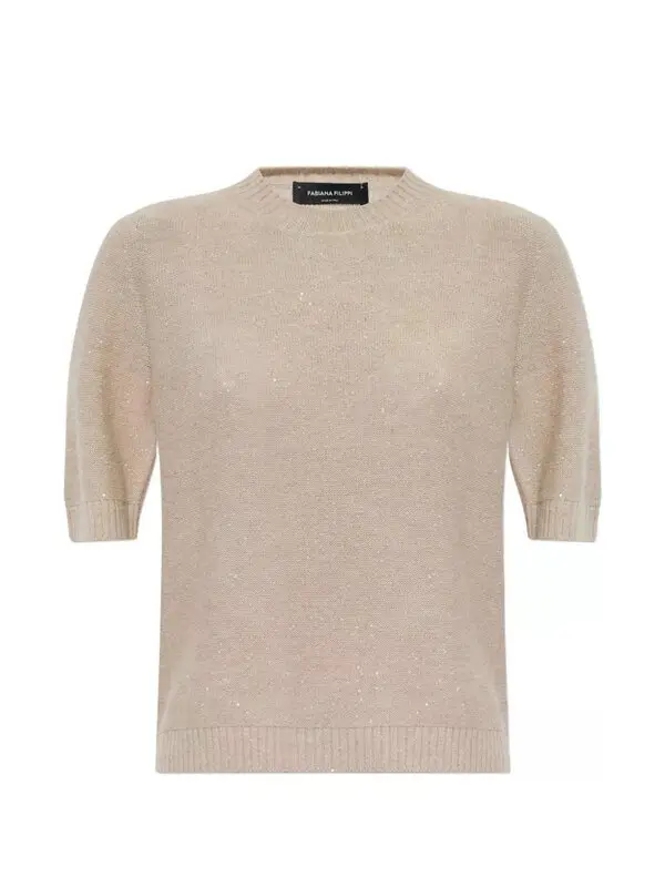 Fabiana Filippi Sequin-embellished Short-sleeve Sweater - Neutrals